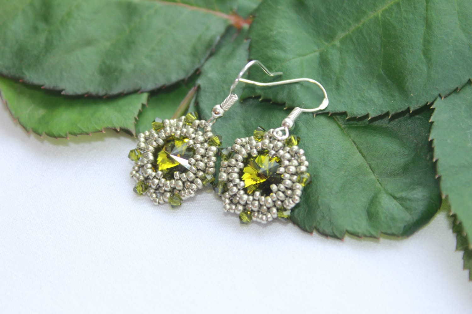 Chartreuse Olive Green Swarovski Crystal Sterling Silver - Etsy