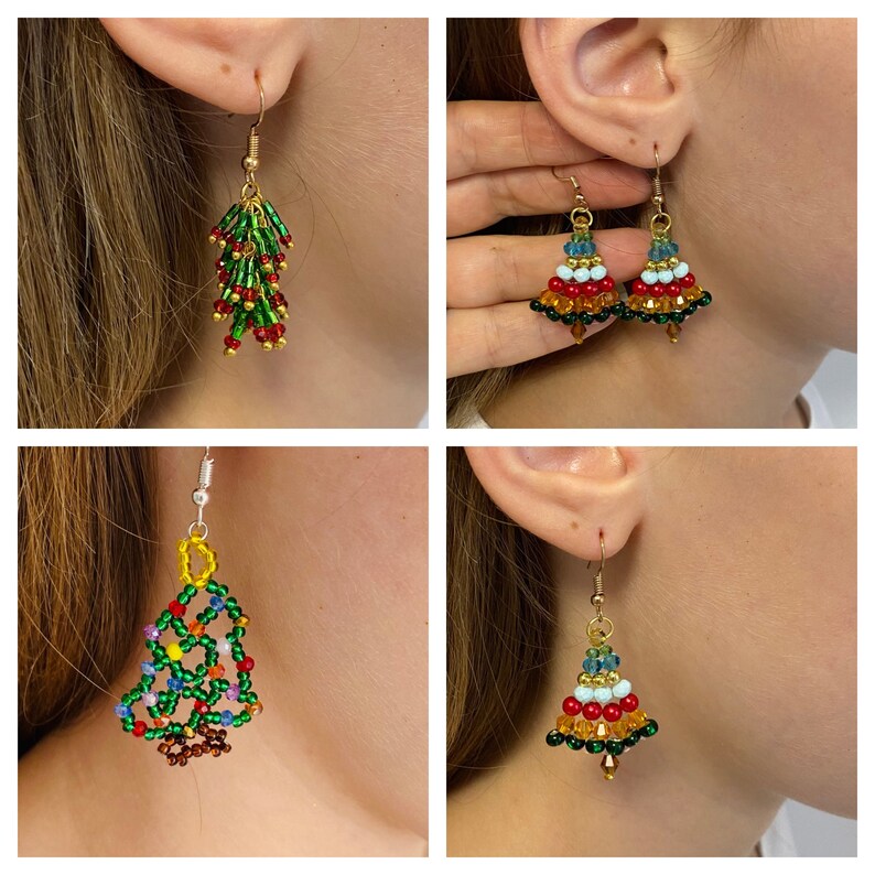 Christmas earrings dangle Christmas tree earrings set | Etsy