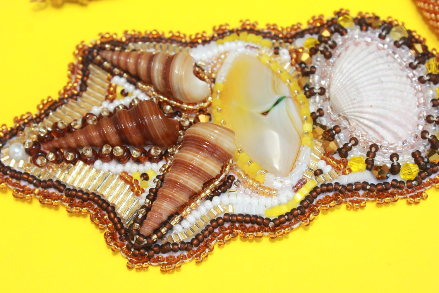 Big Shell Necklace Embroidered Unique Artistic Necklace - Etsy