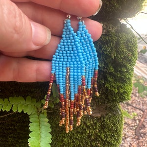 Turquoise and Rust Earrings Handmade, Blue Boho Earrings Fringe ...