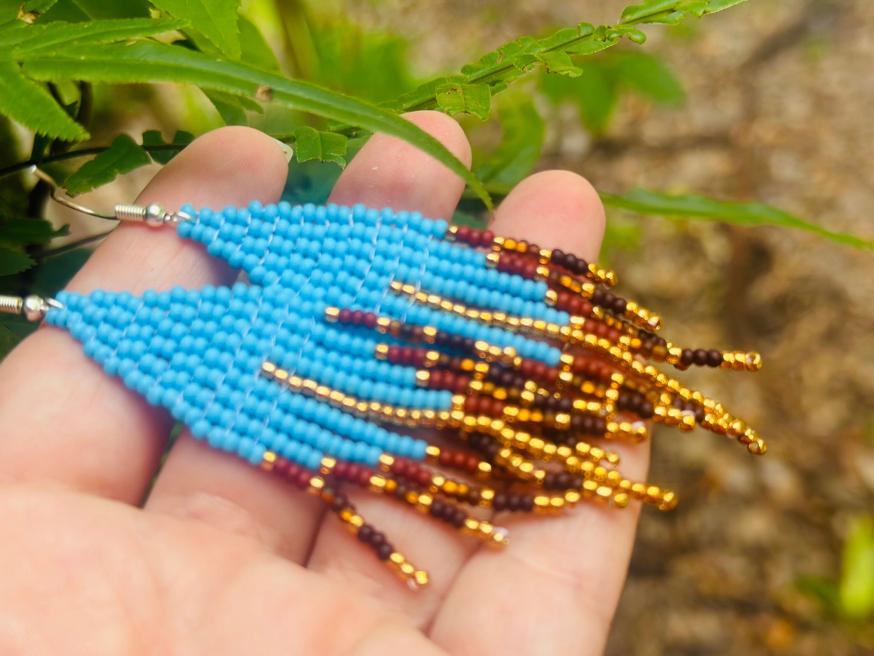 Turquoise and Rust Earrings Handmade, Blue Boho Earrings Fringe ...