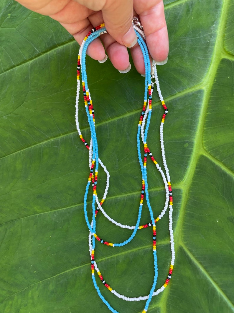 Blue White Native Seed Bead Choker Necklace BOHO Style - Etsy