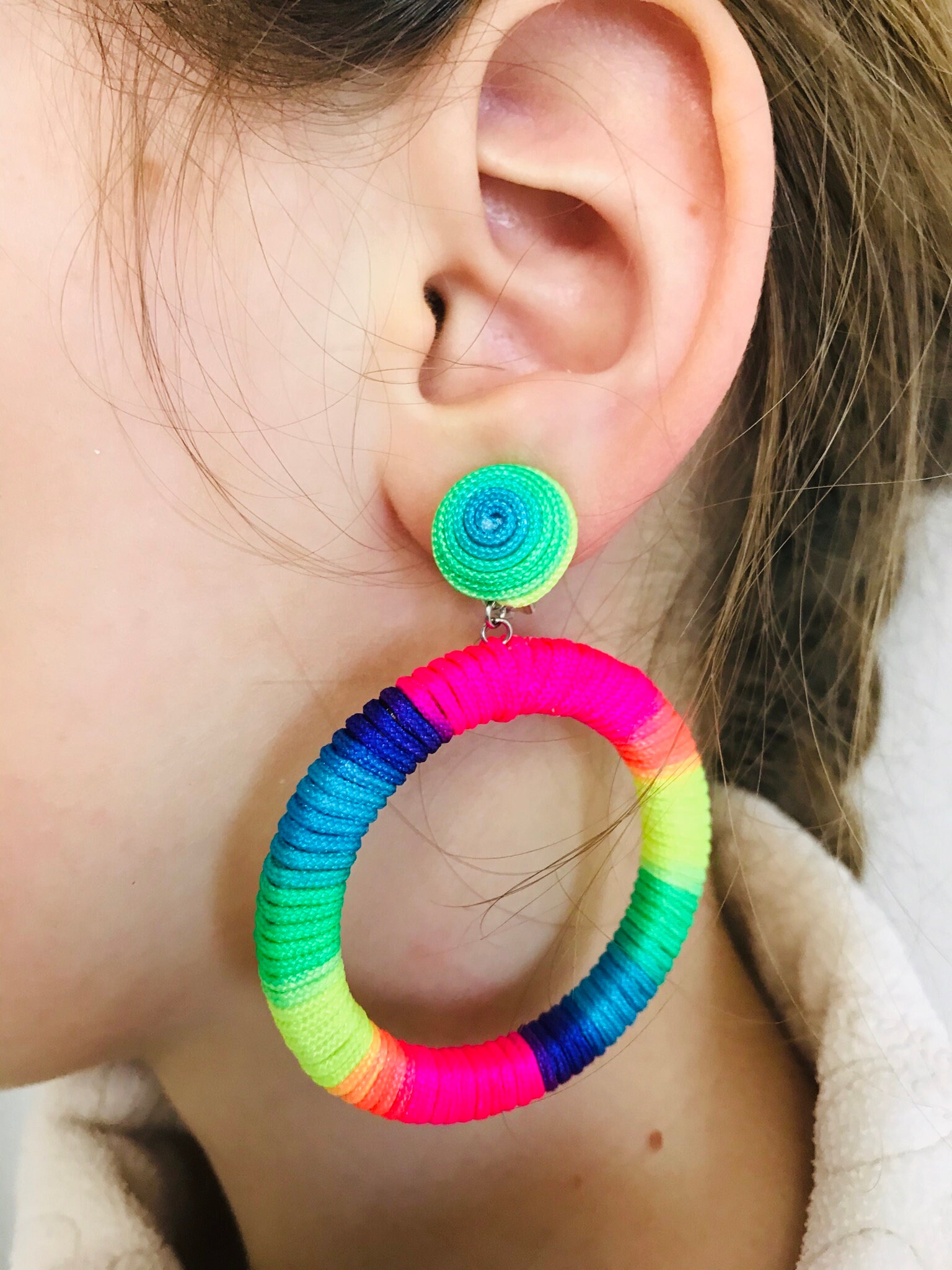 Rainbow Colorful Oversize Hoop Earrings, Big Hoops Clip On, Statement ...