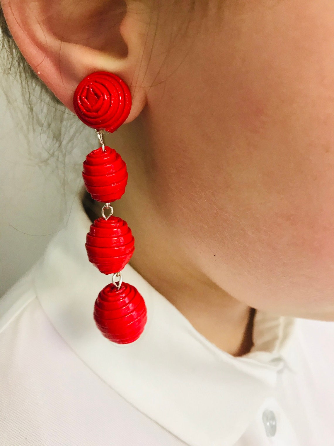 Black Red Faux Leather Bon Bon Earrings Layered Leather - Etsy