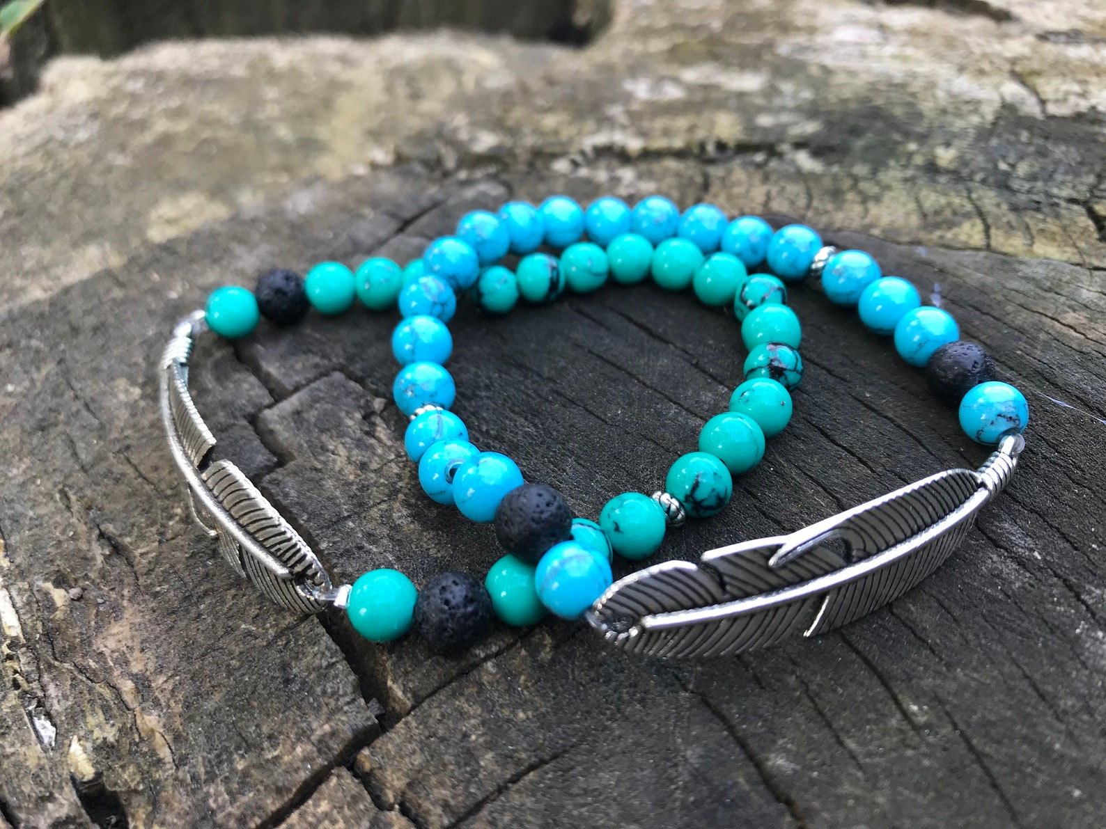 Feather Bracelet Turquoise couple bracelet Silver Feather | Etsy
