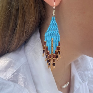 Turquoise and Rust Earrings Handmade, Blue Boho Earrings Fringe ...