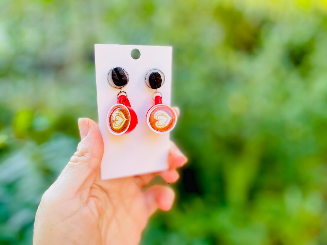 Real Coffee Bean Earrings Cute Food Earrings Handmade Resin Coffee ...