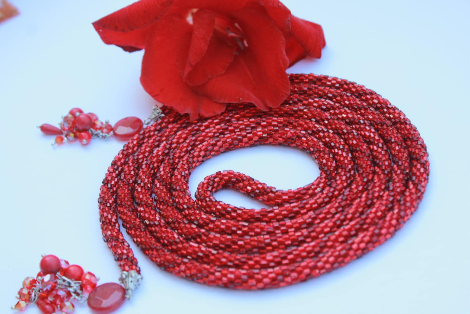 Christmas Ruby Red Bead Necklace, Beaded Layered Necklace Choker Gift ...