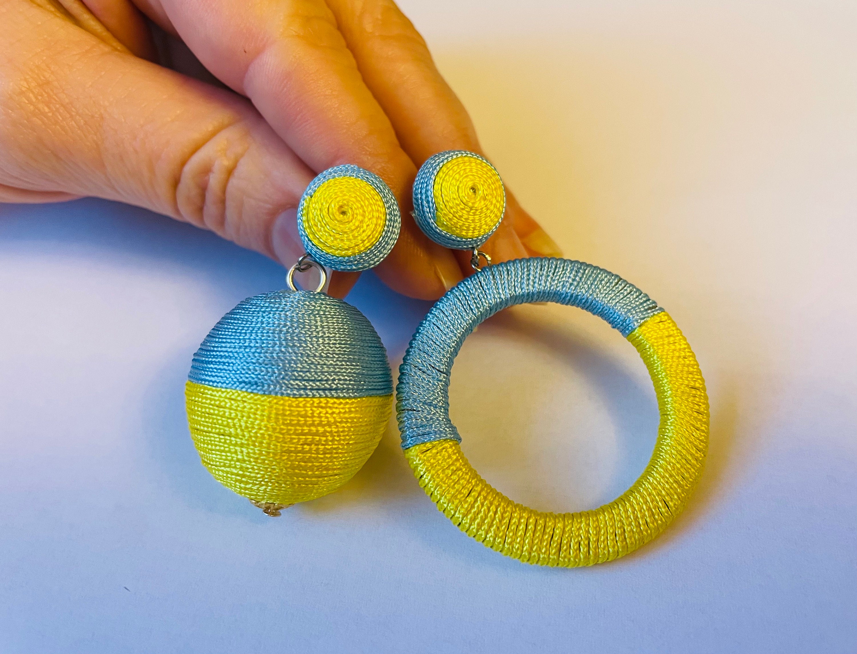 Blue and Yellow Ukraine Flag Earrings, Hoop Earrings, Ball Earrings ...