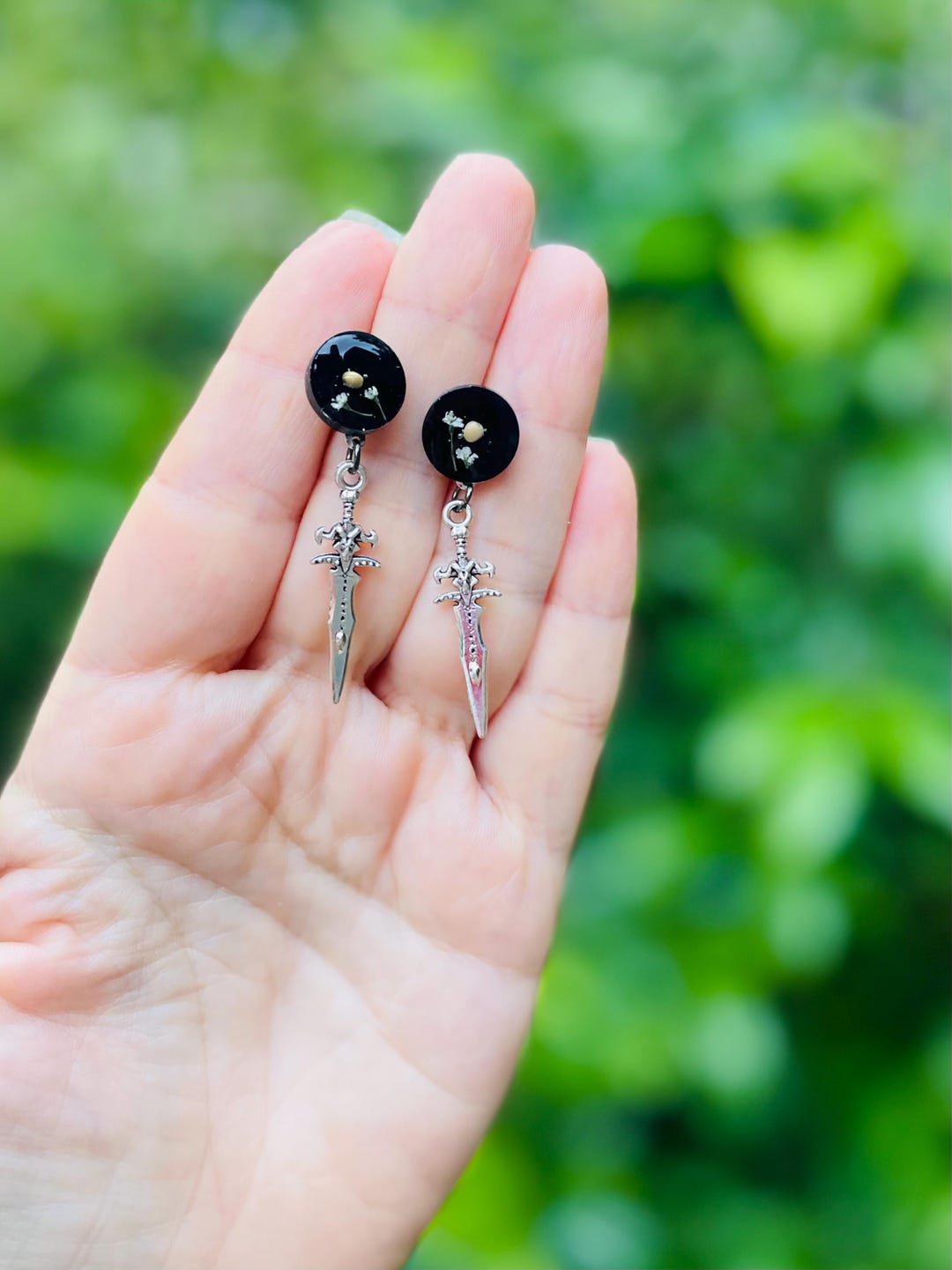 Knightcore Sword Dagger Earrings Mustard Seed: Black and Silver Cancer ...