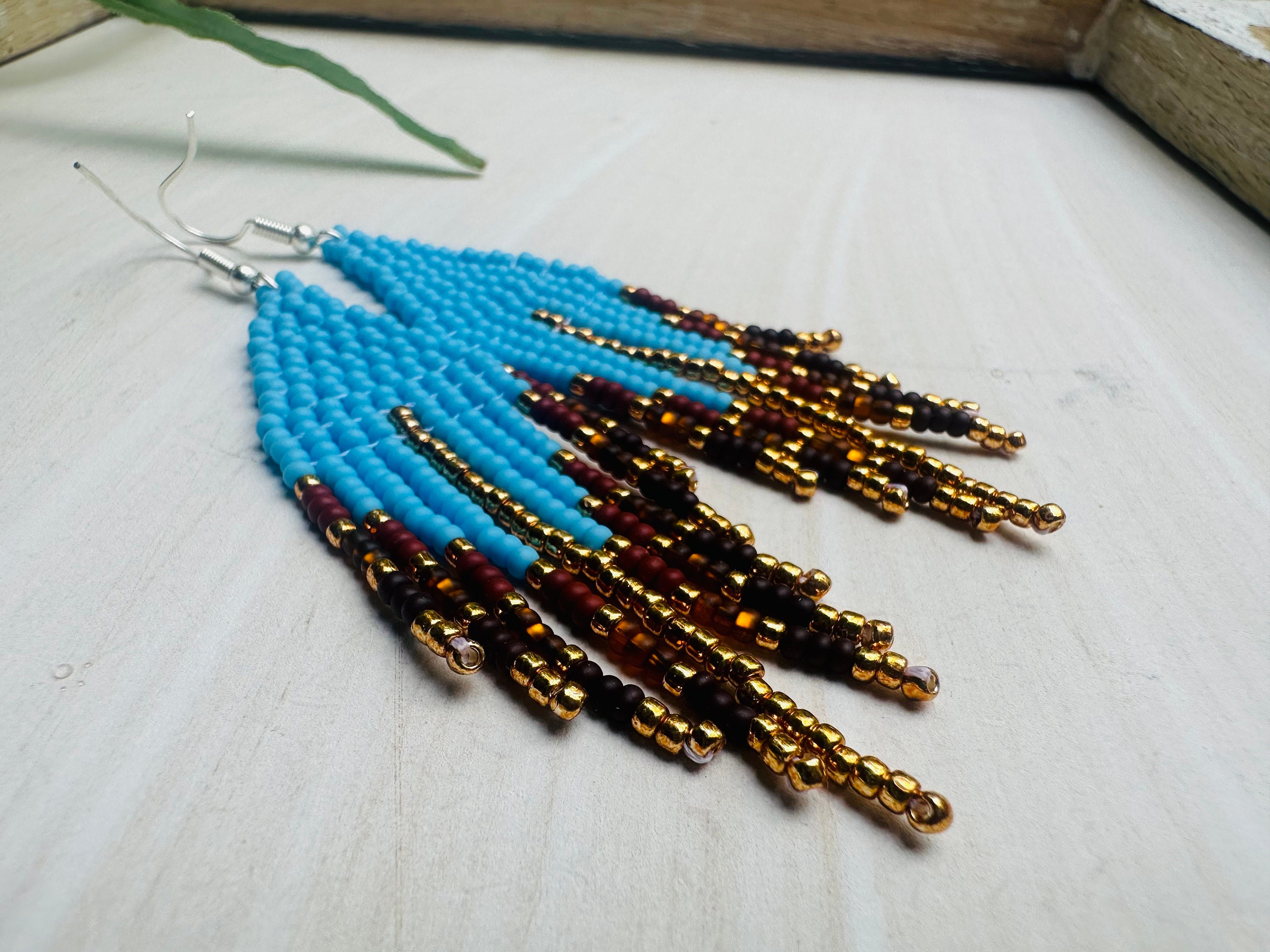 Turquoise and Rust Earrings Handmade, Blue Boho Earrings Fringe ...