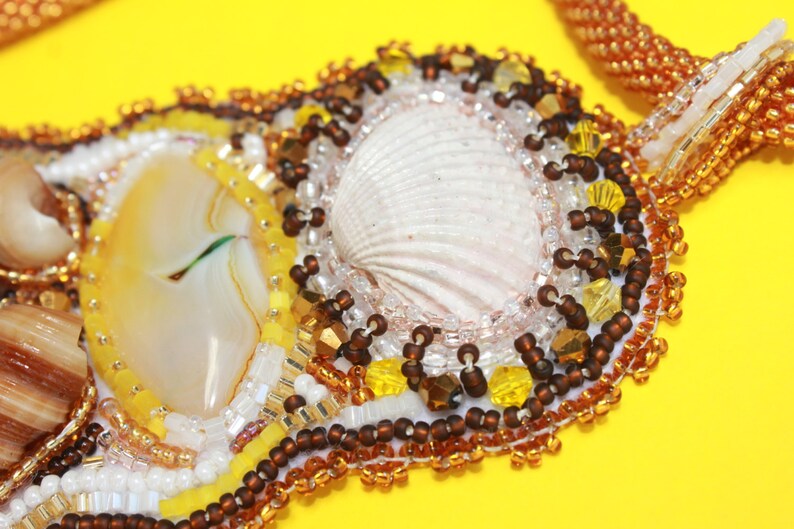 Big Shell Necklace Embroidered Unique Artistic Necklace - Etsy