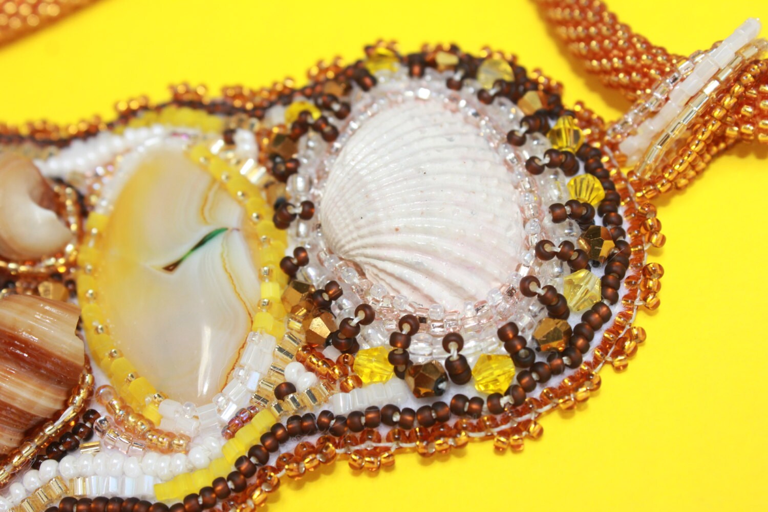 Big Shell Necklace Embroidered Unique Artistic Necklace - Etsy