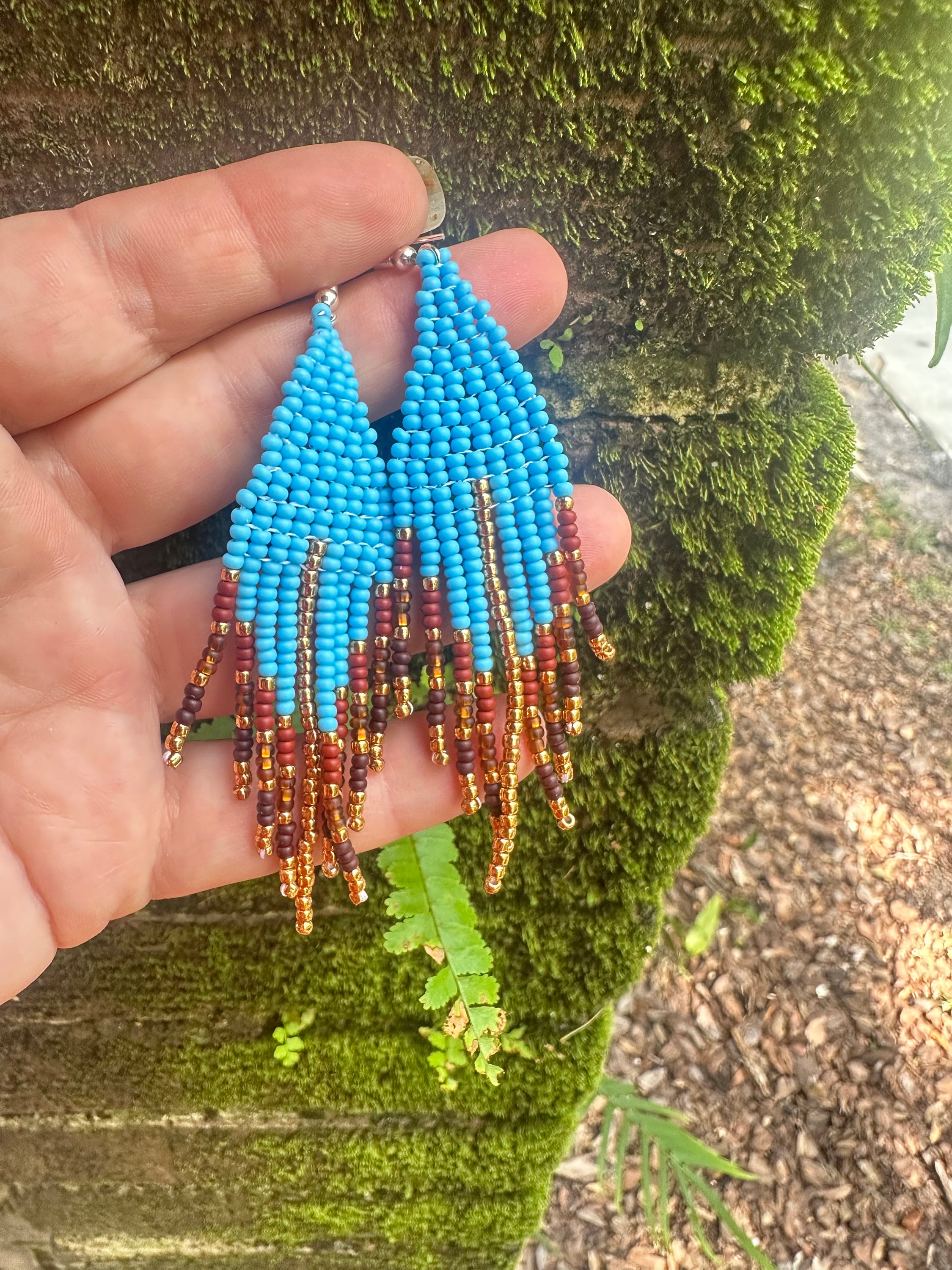 Turquoise and Rust Earrings Handmade, Blue Boho Earrings Fringe ...