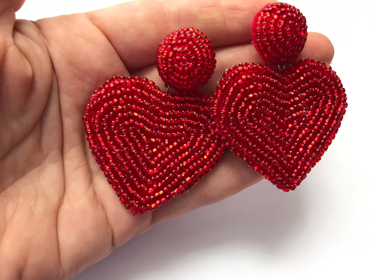 Valentines Day Red Beaded Heart Statement Earrings, Best Friend Gifts ...