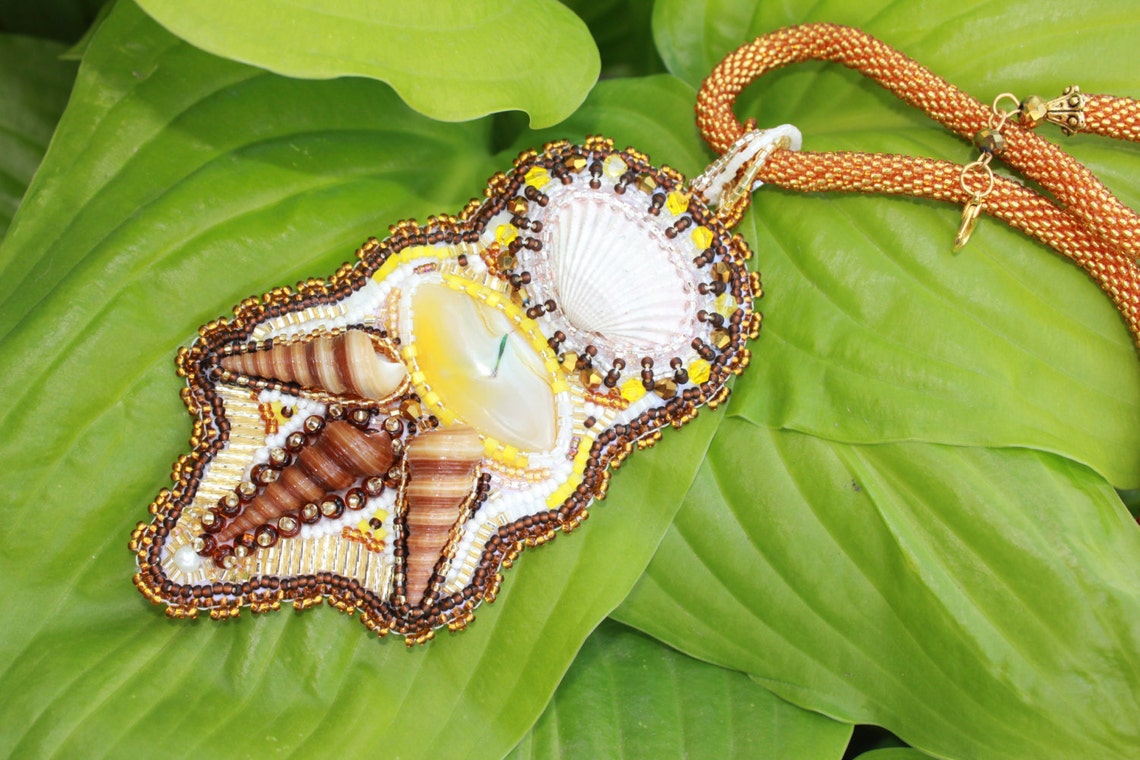 Big Shell Necklace Embroidered Unique Artistic Necklace - Etsy
