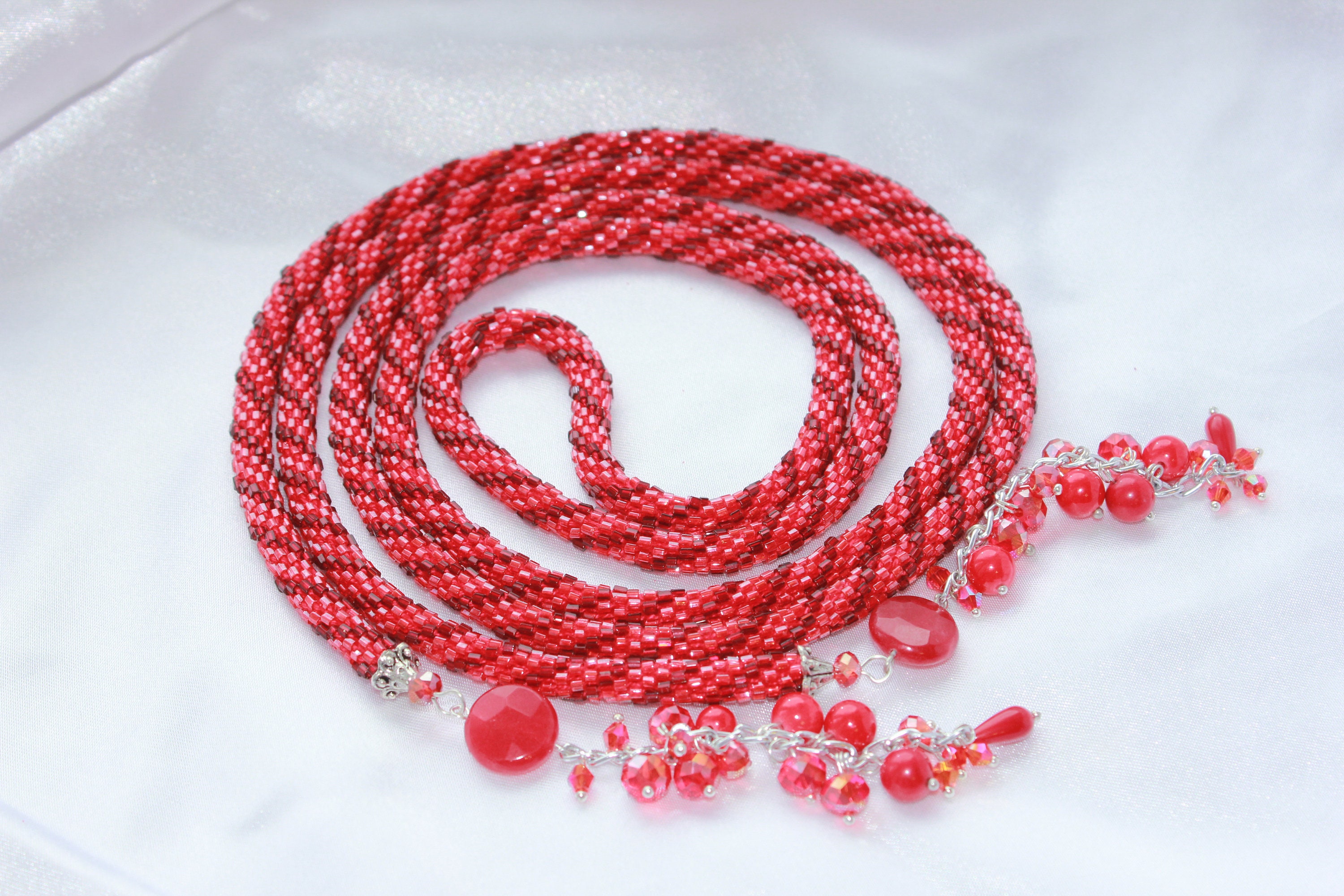 Christmas Ruby Red Bead Necklace, Beaded Layered Necklace Choker Gift ...