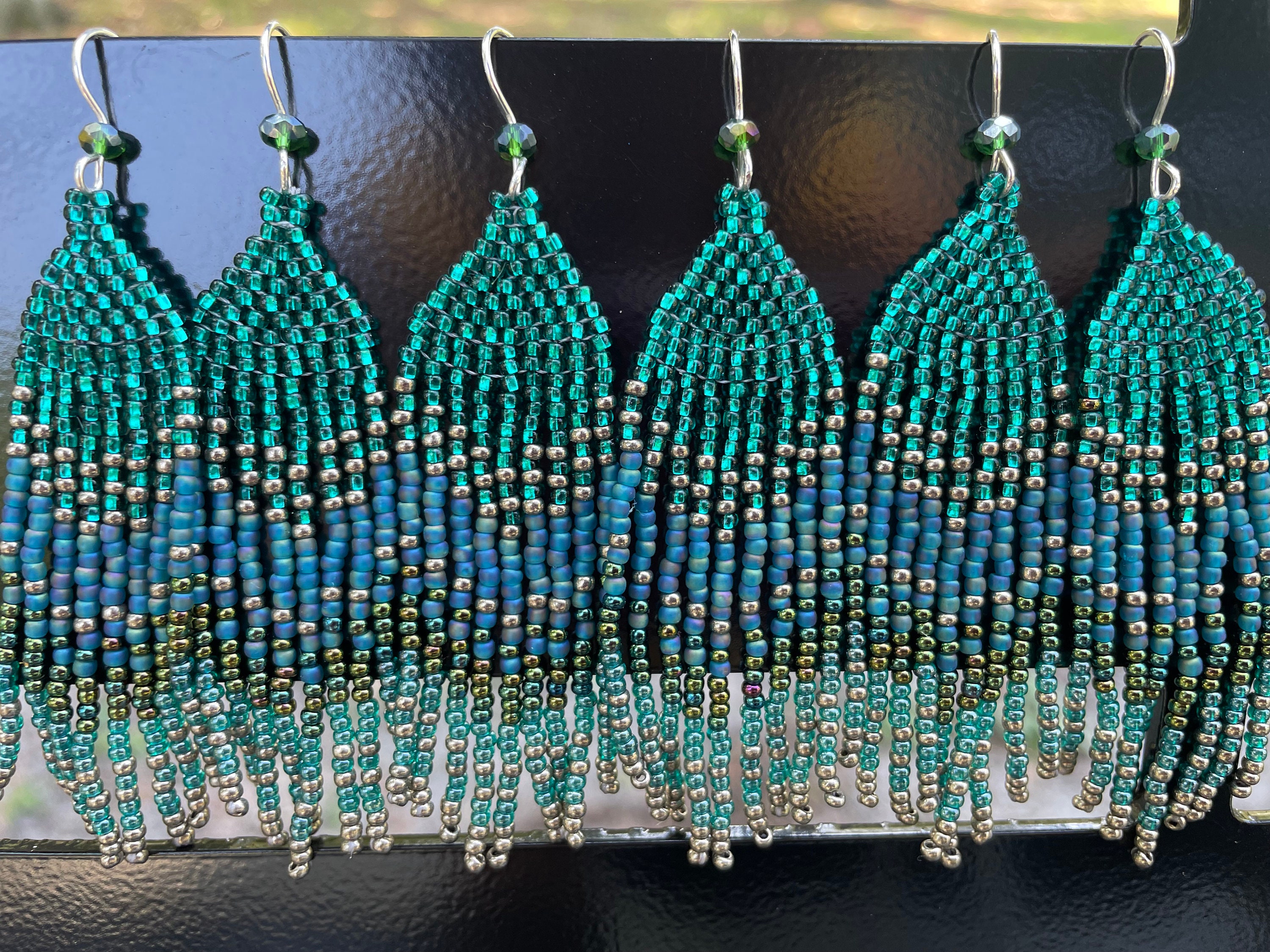 Sterling Silver Emerald Green Beaded Earrings, Long Earrings Dangle ...