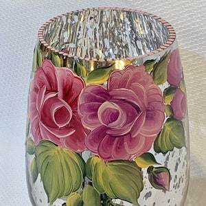 Painted Glass Vase With Beautiful Roses, Flower Vase for Her, 50th ...