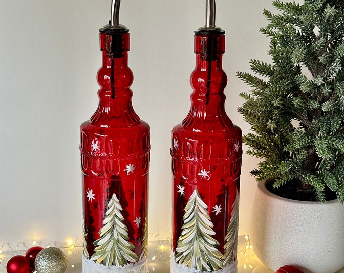 Winter Olive Oil Bottle, Painted Soap Dispenser, Vinegar Dispenser ...
