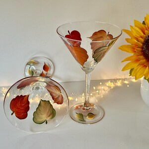 Fall Martini Cocktail Glasses, Hand Painted Fall Leaves Dessert Cup ...