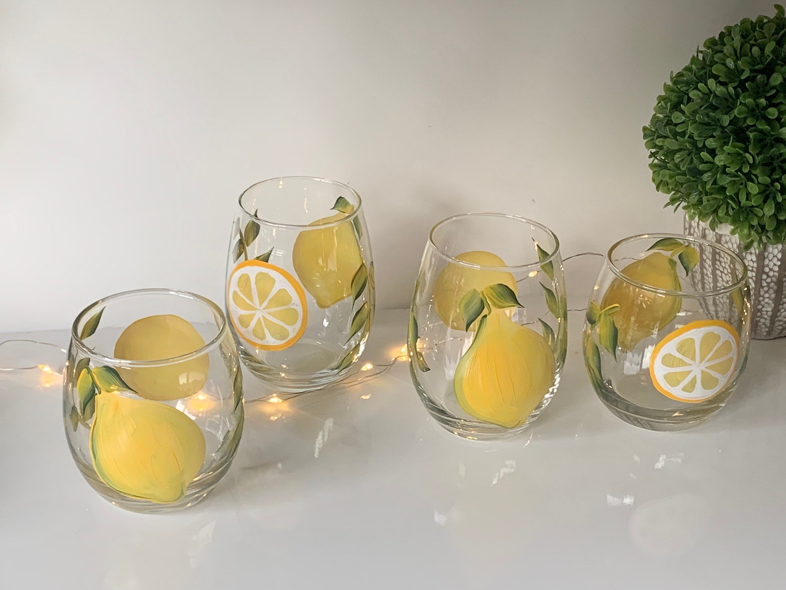 Painted Stemless Lemons Wine Glasses, Lemon Slices, Sister in Law Gift ...