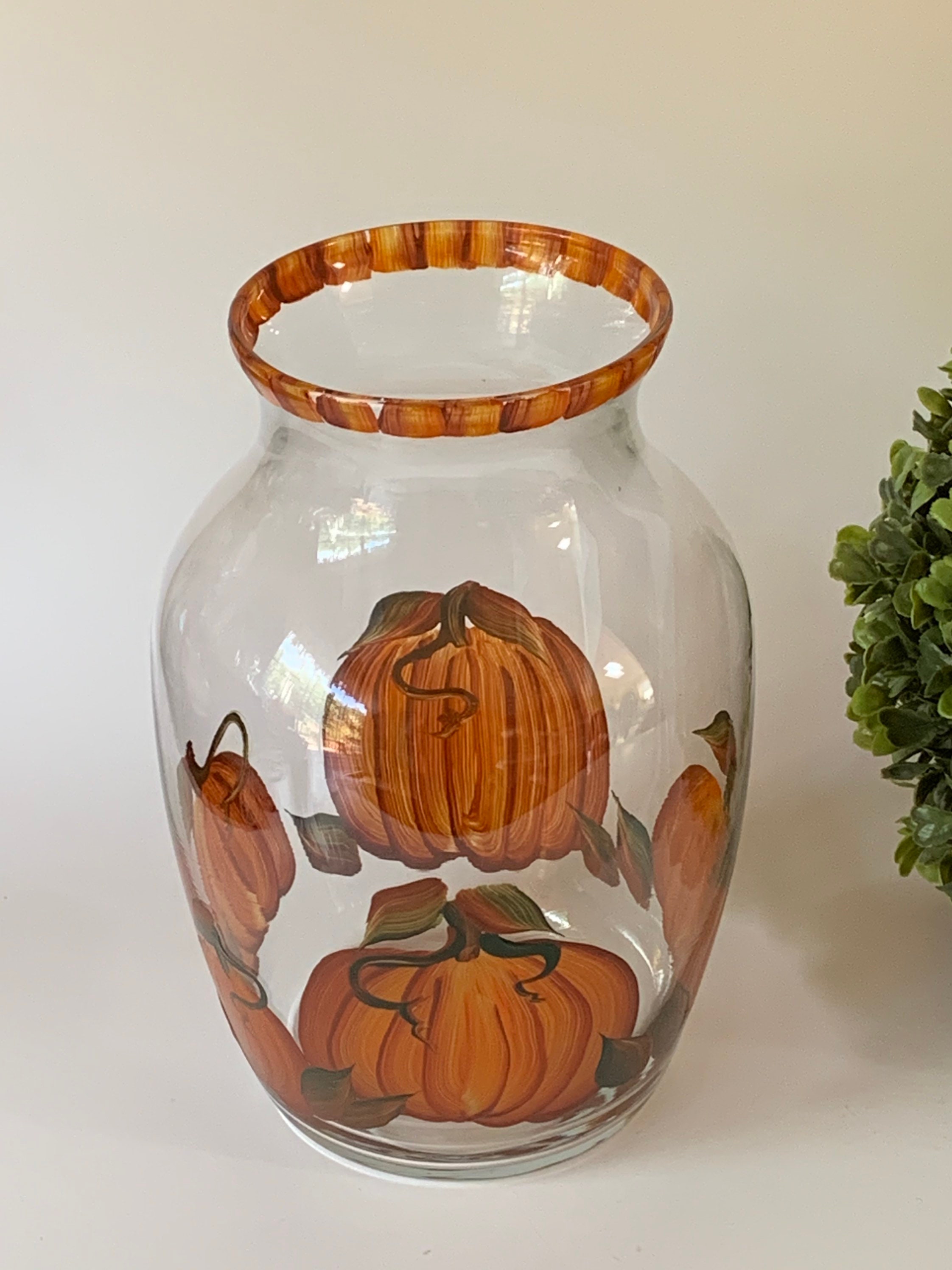 Painted glass pumpkin flower vase autumn table decor fall | Etsy