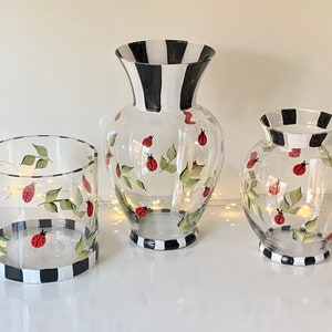 Painted Glass Vase Cute Ladybugs, 30th Birthday Gift for Women, Black ...