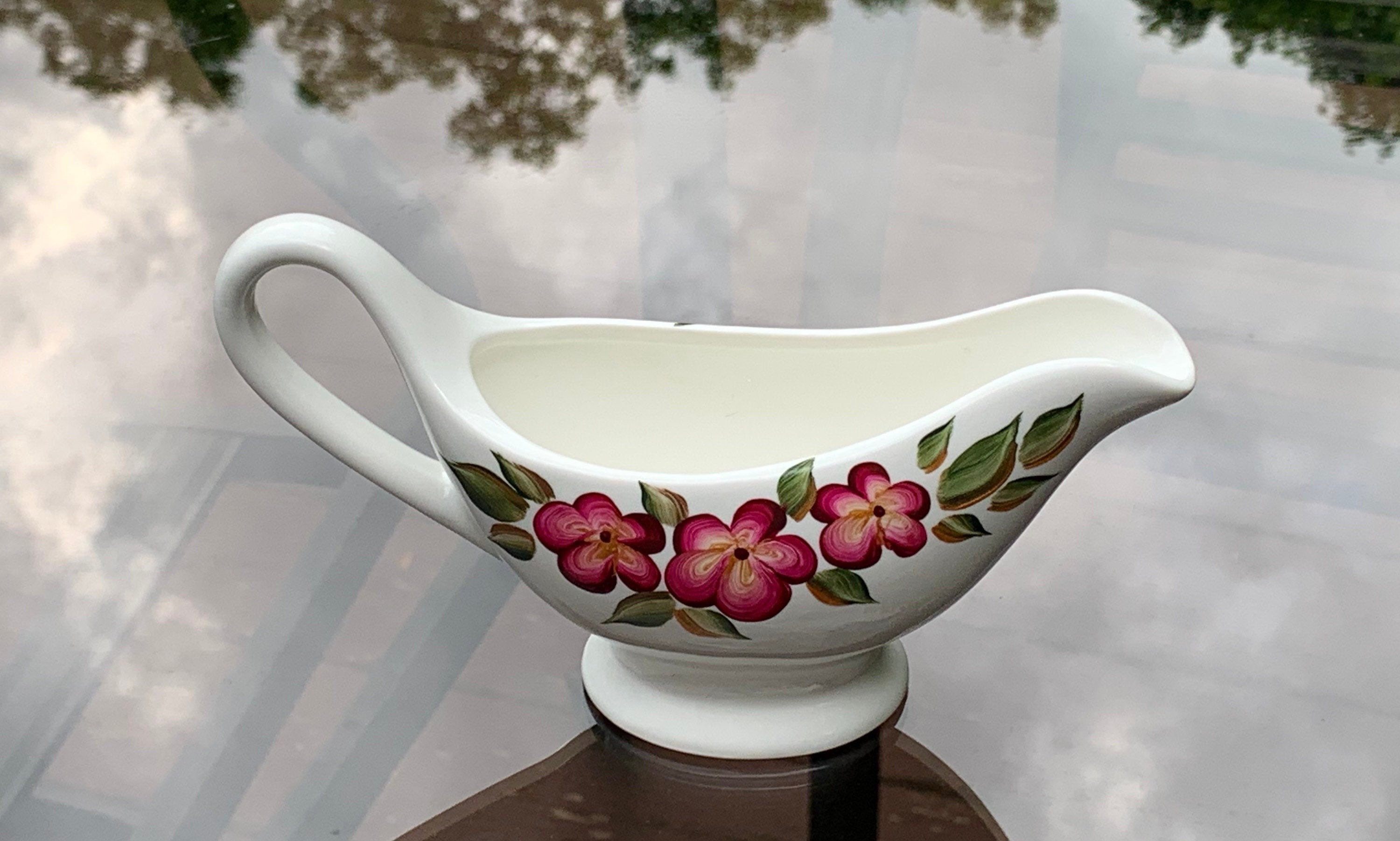 Hand painted ceramic gravy boat with burgundy gold flowers on | Etsy