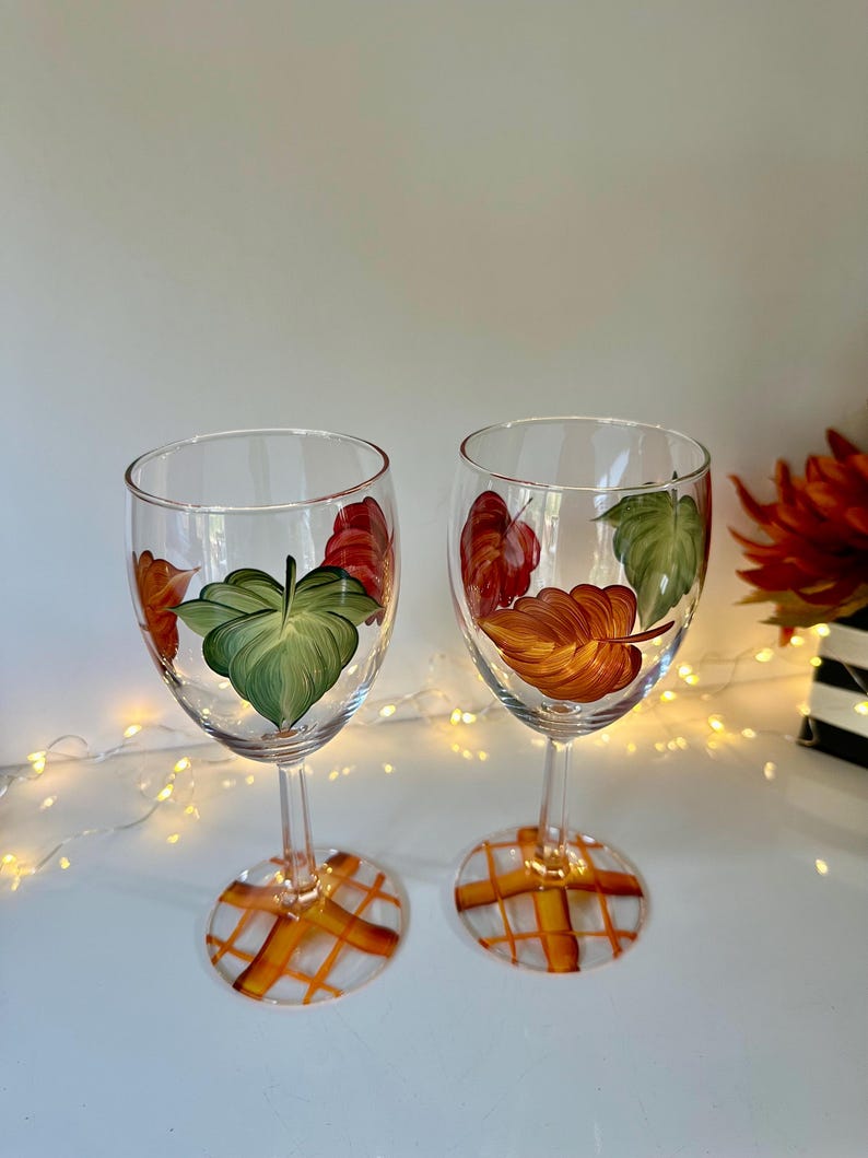 Fall Leaves Painted Wine Glasses, Autumn Goblet 21st Birthday Gift for ...