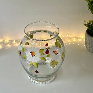 Painted Vase White Daisy Cute Ladybugs, Glass Flower Vase, Housewarming ...