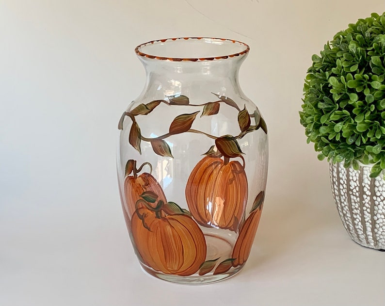 Painted Glass Pumpkin Flower Vase, Autumn Table Decor, Fall Painted ...