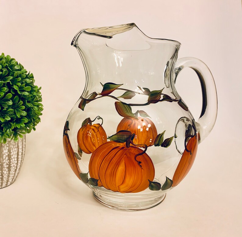 Hand Painted Pumpkin Pitcher Set Fall Glass Pitcher Orange - Etsy