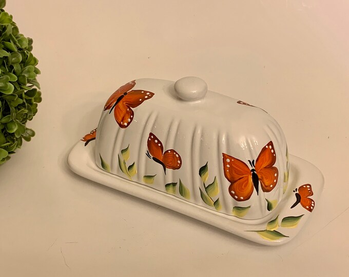 Painted Butter Dish With Monarch Butterflies, Ceramic Butter Dish ...