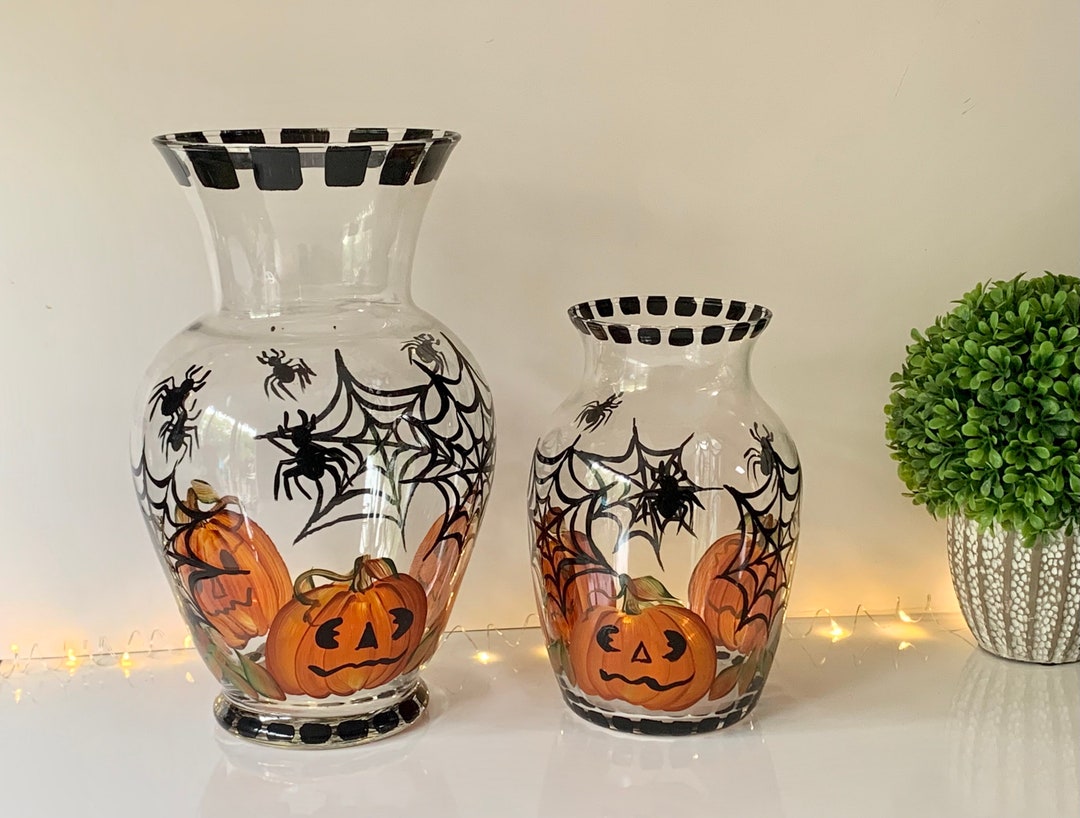 Painted Halloween Vase Spiders Autumn Table Decor, Halloween Gift ...