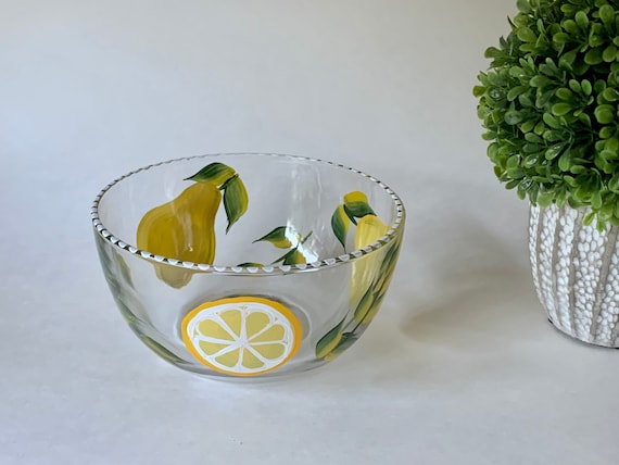 Painted Glass Lemons Bowl Lemons Snack Dish Candy Dish - Etsy