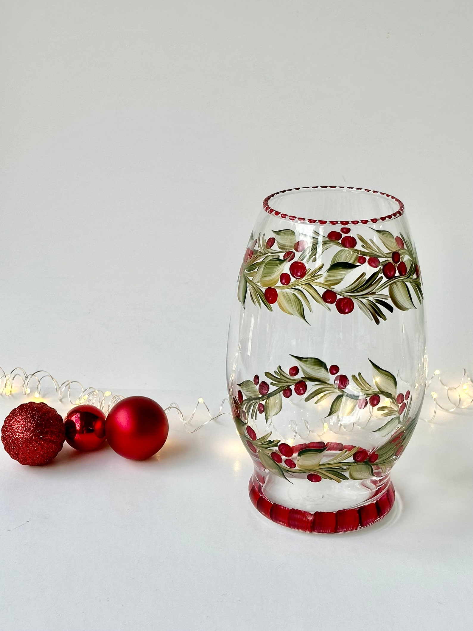 Painted Winter Vase Whimsical Christmas, Glass Flower Vase, Winter ...