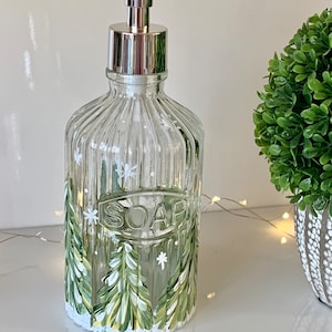 Painted Soap Dispenser Winter Trees Snowflakes Snow, Hand Lotion Bottle ...