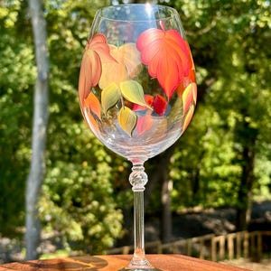Fall Crystal Wine Glass, Painted Fall Leaves Autumn Wedding Gift ...