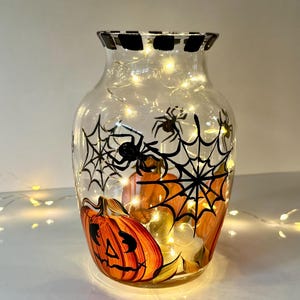Painted Halloween Vase Spiders Autumn Table Decor, Halloween Gift ...