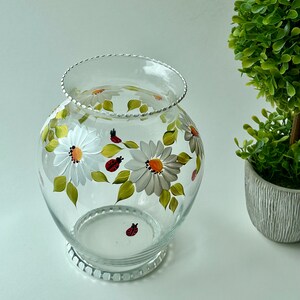 Painted Vase White Daisy Cute Ladybugs, Glass Flower Vase, Housewarming ...