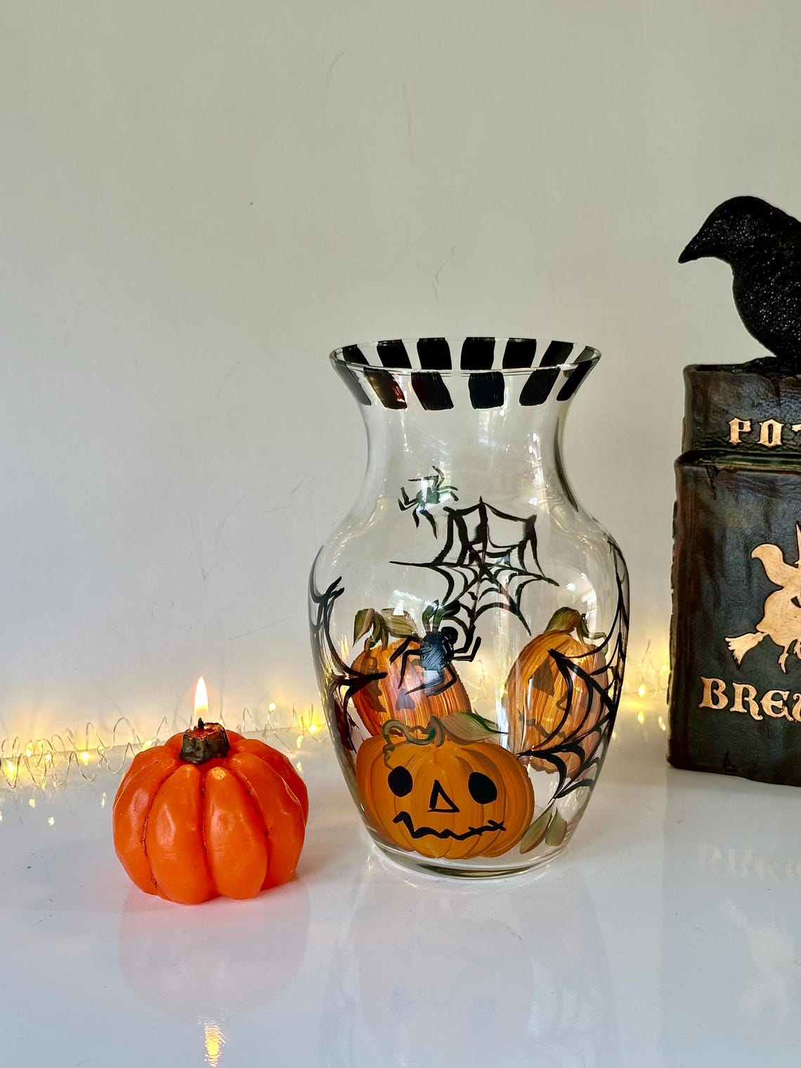Painted Halloween Vase Spiders Autumn Table Decor, Halloween Gift ...