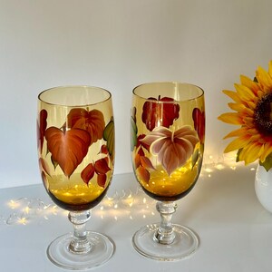 Fall Leaves Cocktail Glass, Painted Colorful Leaves Autumn Wedding Gift ...