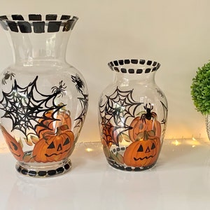 Painted Halloween Vase Spiders Autumn Table Decor, Halloween Gift ...