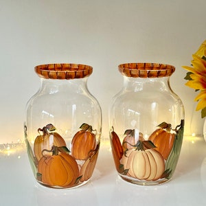 Painted Glass Pumpkin Flower Vase Autumn Table Decor, One Fall Painted ...