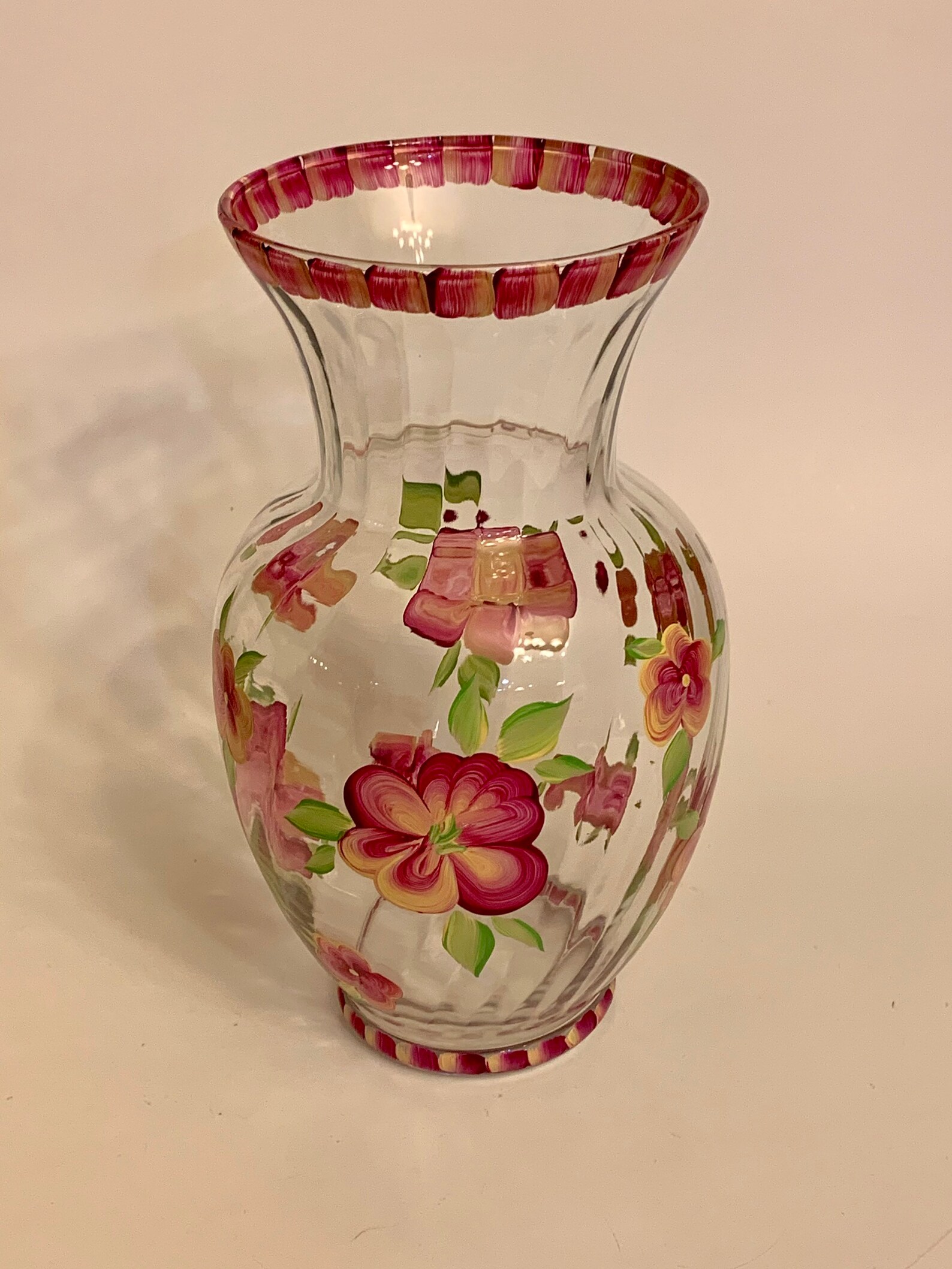 Painted glass vase pansies vase painted flowers wedding | Etsy