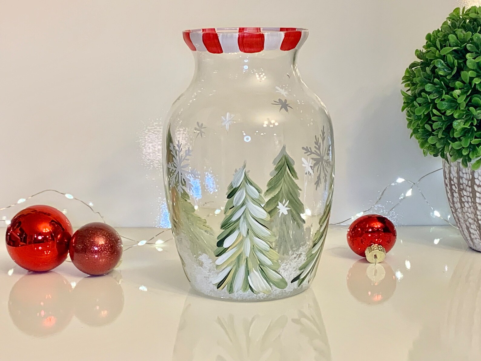 Painted Winter Vase Whimsical Christmas, Painted Holiday Vase Snow ...