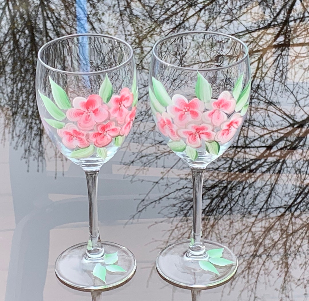 Copas de vino pintadas flores rosadas copa de vino regalo - Etsy España