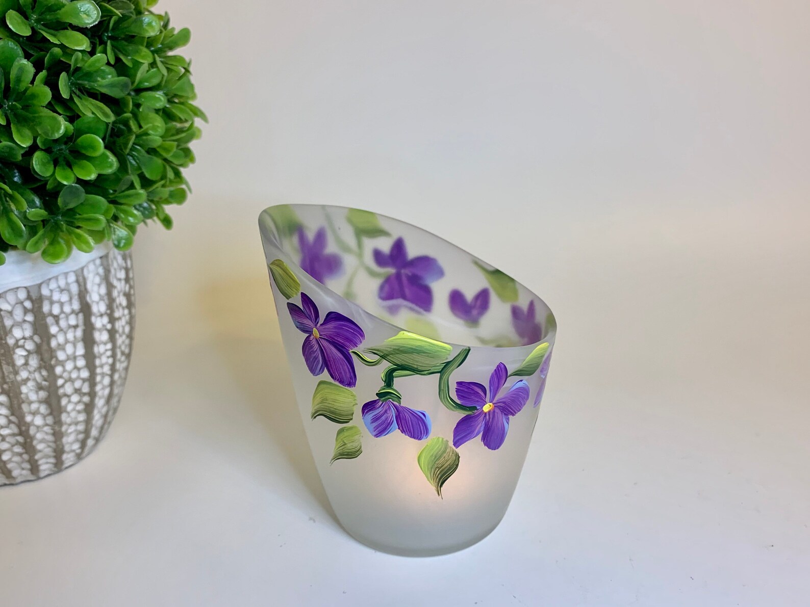 Violets Candle Holder Frosted Glass Dish Potpourri Holder - Etsy