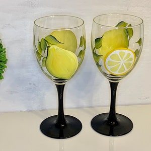 Painted Lemons Wine Glasses, Lemons and Lemon Slices, Sister in Law ...